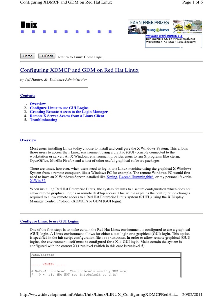 Configuring Xdmcp And Gdm On Red Hat Linux Pdf Linux Software 