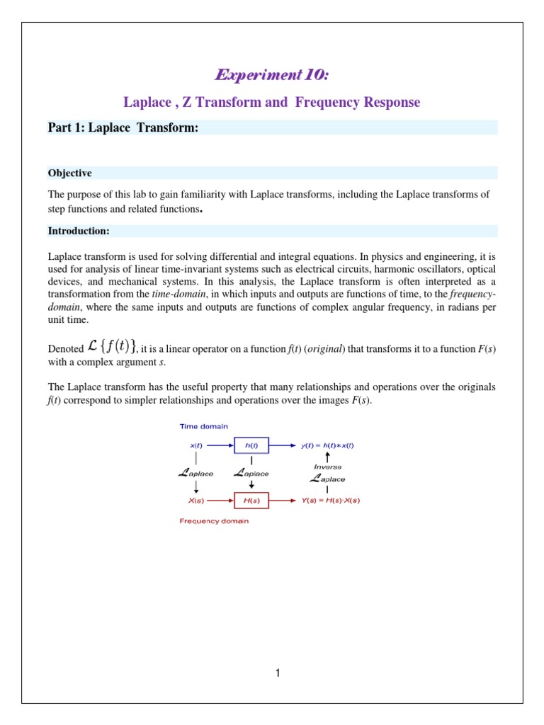 Laplace, Z Transform and Frequency Response: Experiment 10 | PDF | Laplace Transform ...