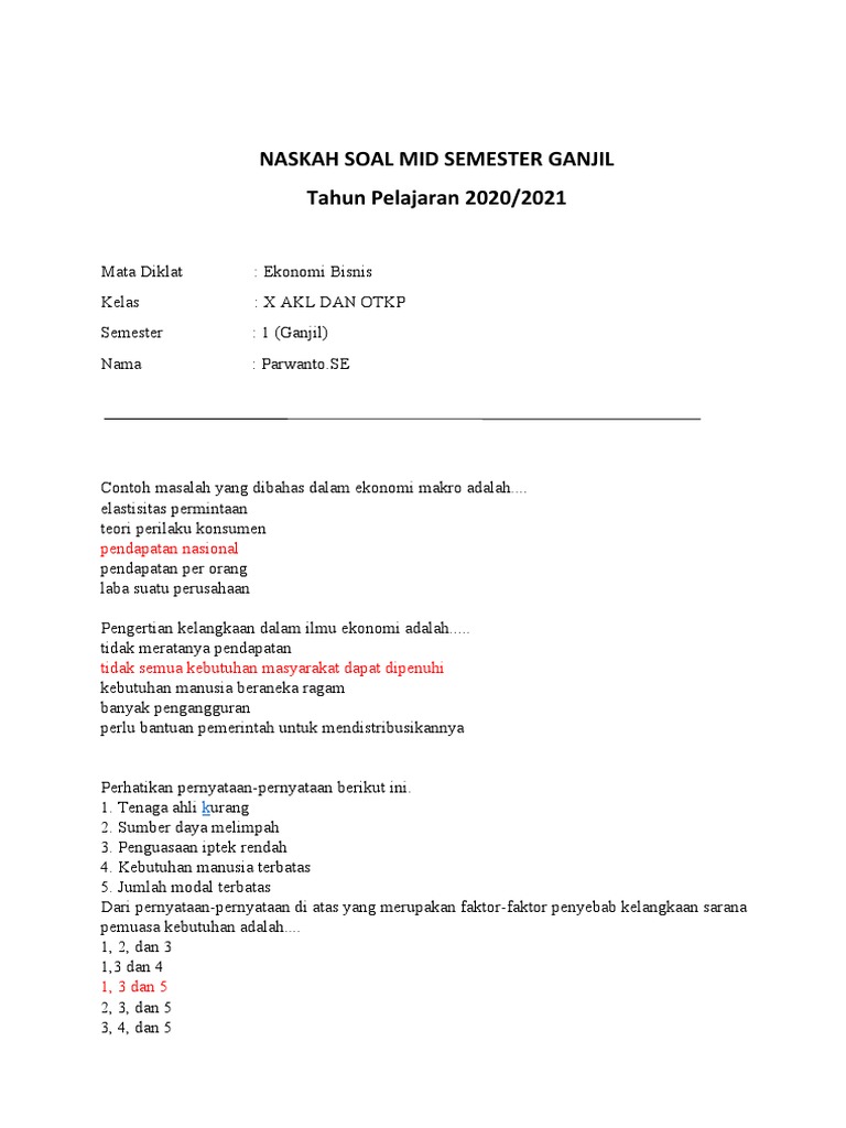 Soal Mid Semester Ganjil | PDF