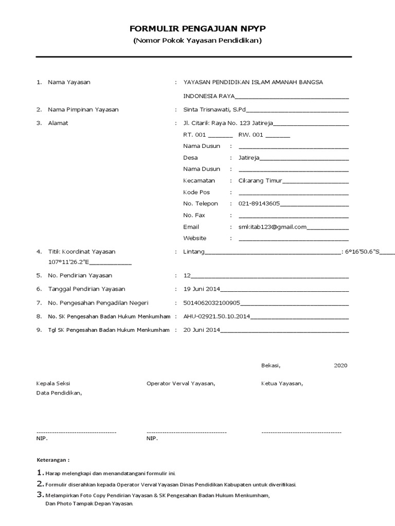 Formulir Pengajuan Npyp - Fix | PDF