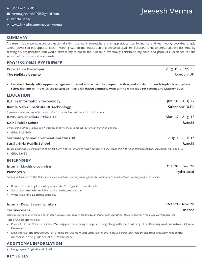 Jeevesh Verma: Curriculum Developer | PDF | Machine Learning | Python (Programming Language)