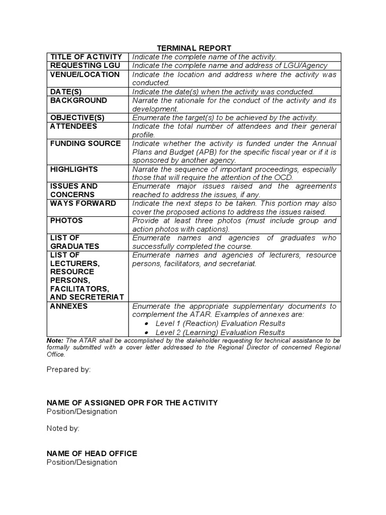 Terminal Report Template | PDF