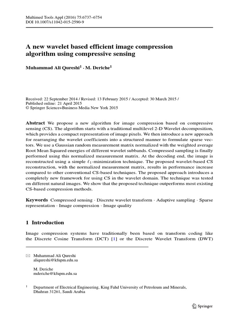 A New Wavelet Based Efficient Image Compression Algorithm Using Compressive Sensing | PDF ...