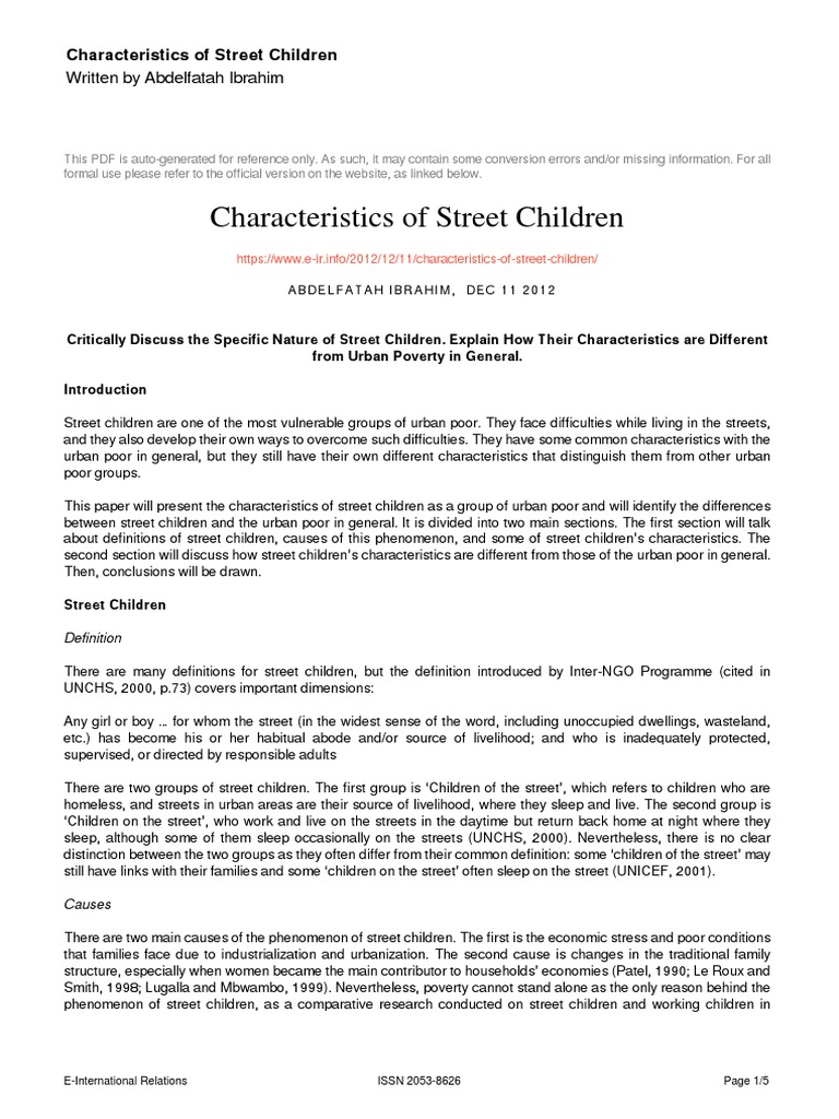 Characteristics of Street Children | PDF | Slum | Poverty