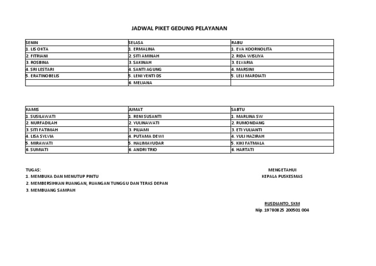 Jadwal Piket Pelayanan | PDF