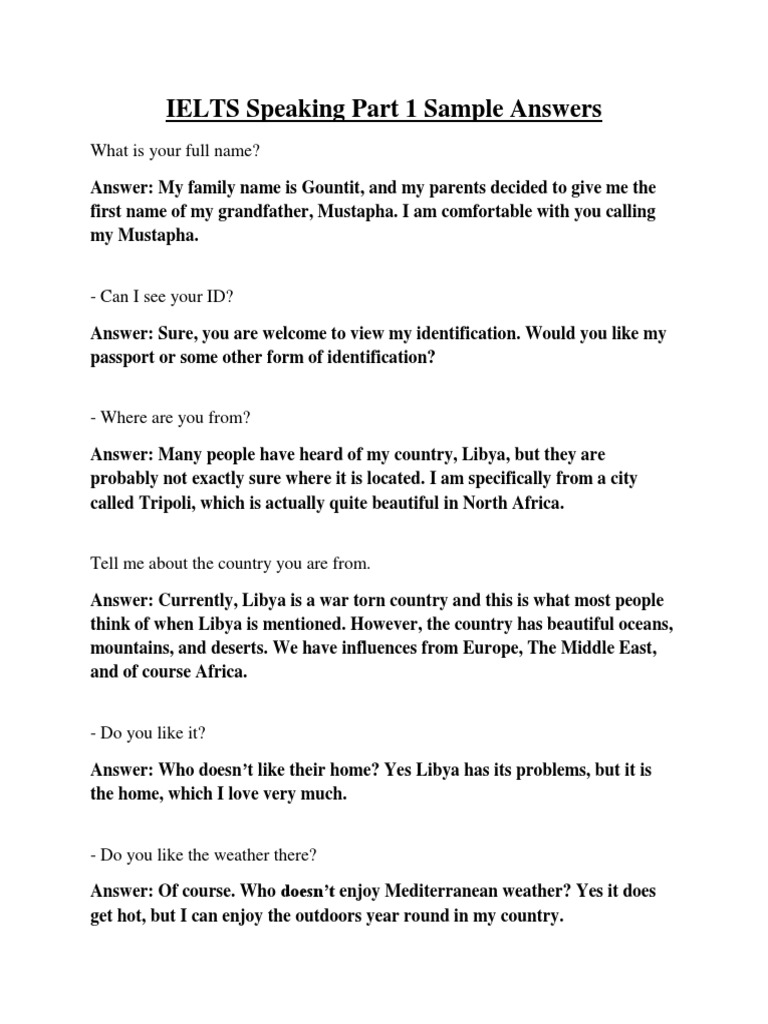 IELTS Speaking Part 1 Sample Answers: What Is Your Full Name? | PDF ...