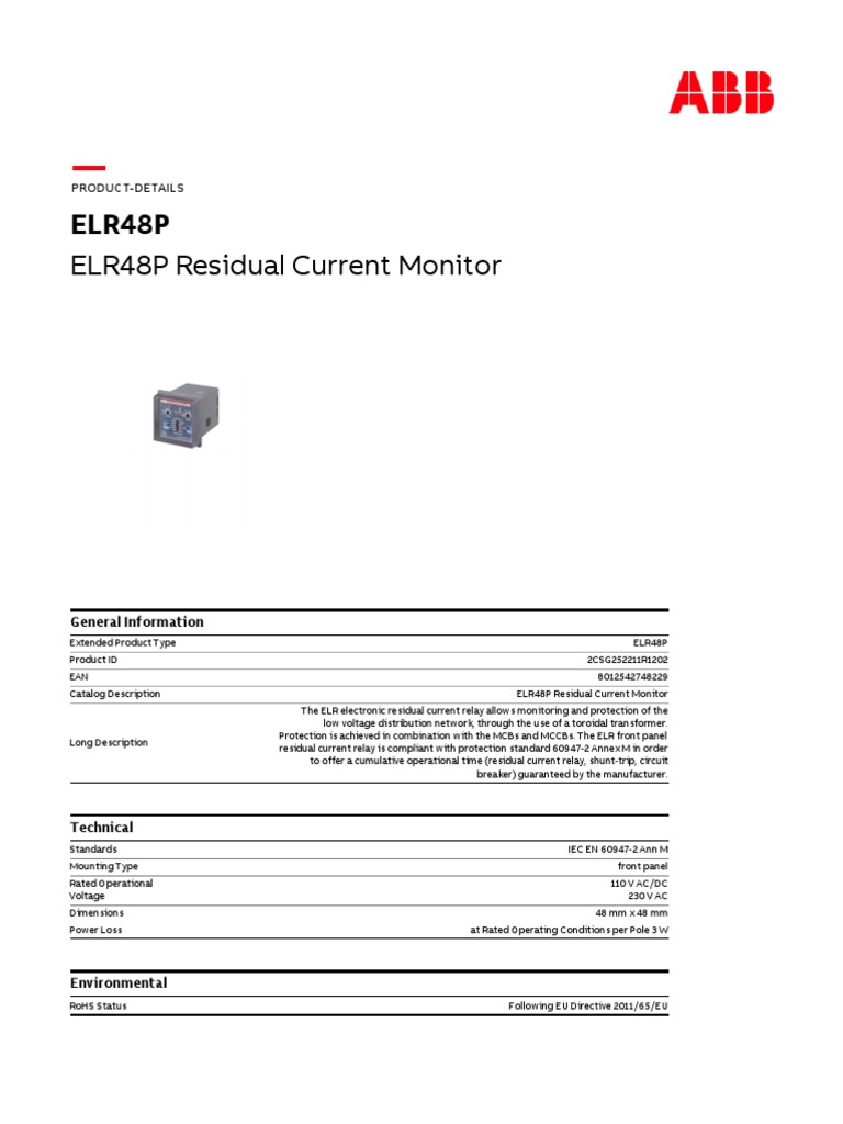 ELR48P Residual Current Monitor Guide | PDF | Relay | Electricity