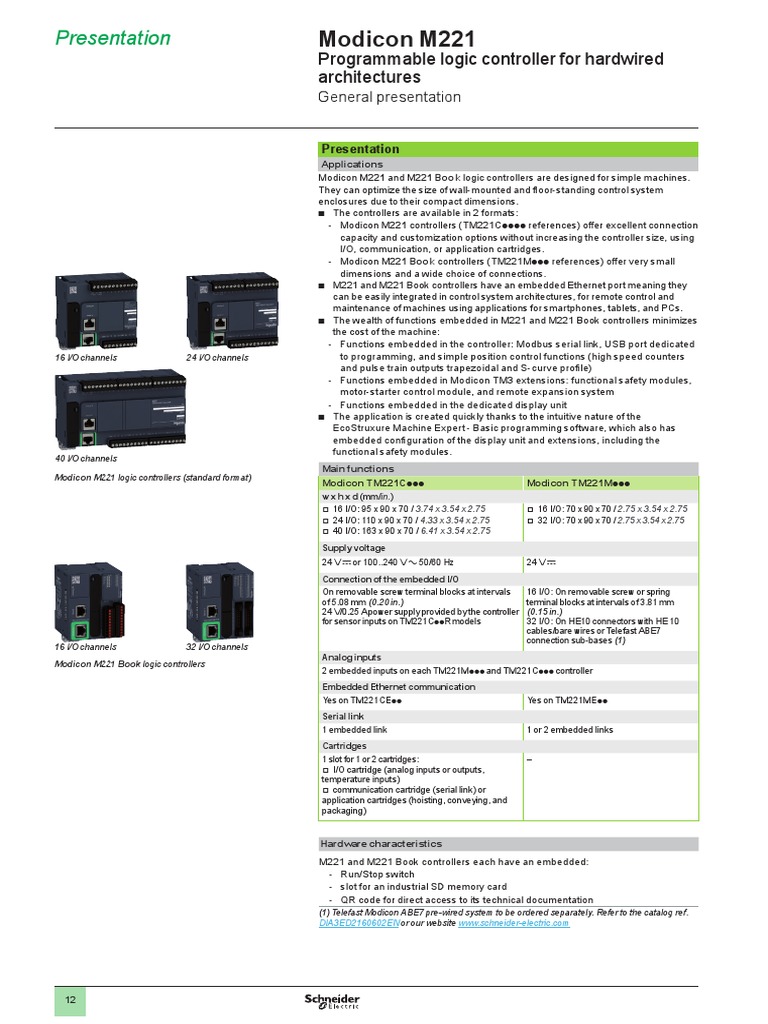 Modicon M221: Presentation | PDF | Input/Output | Embedded System