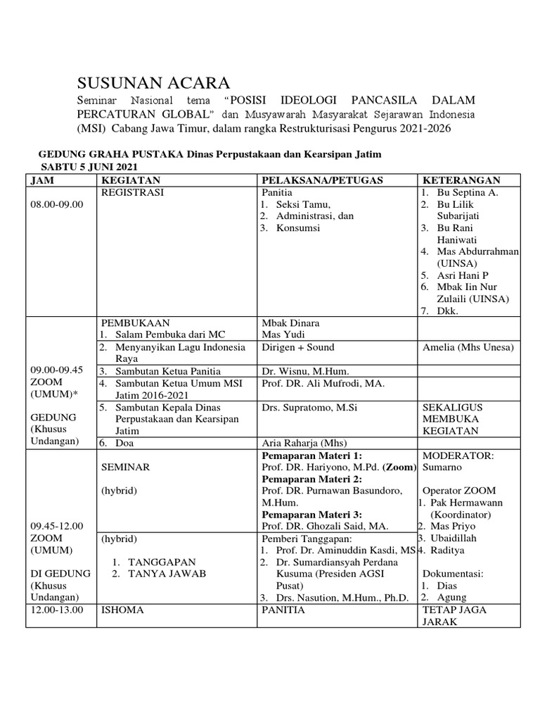 SUSUNAN ACARA SEMINAR-MUCAB MSI 5 Juni 2021 | PDF