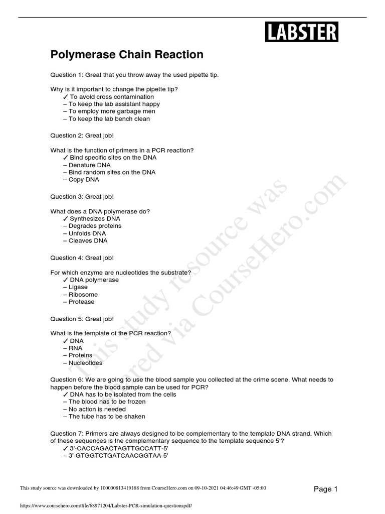 PCR Quiz and Simulation Answers | PDF | Primer (Molecular Biology ...