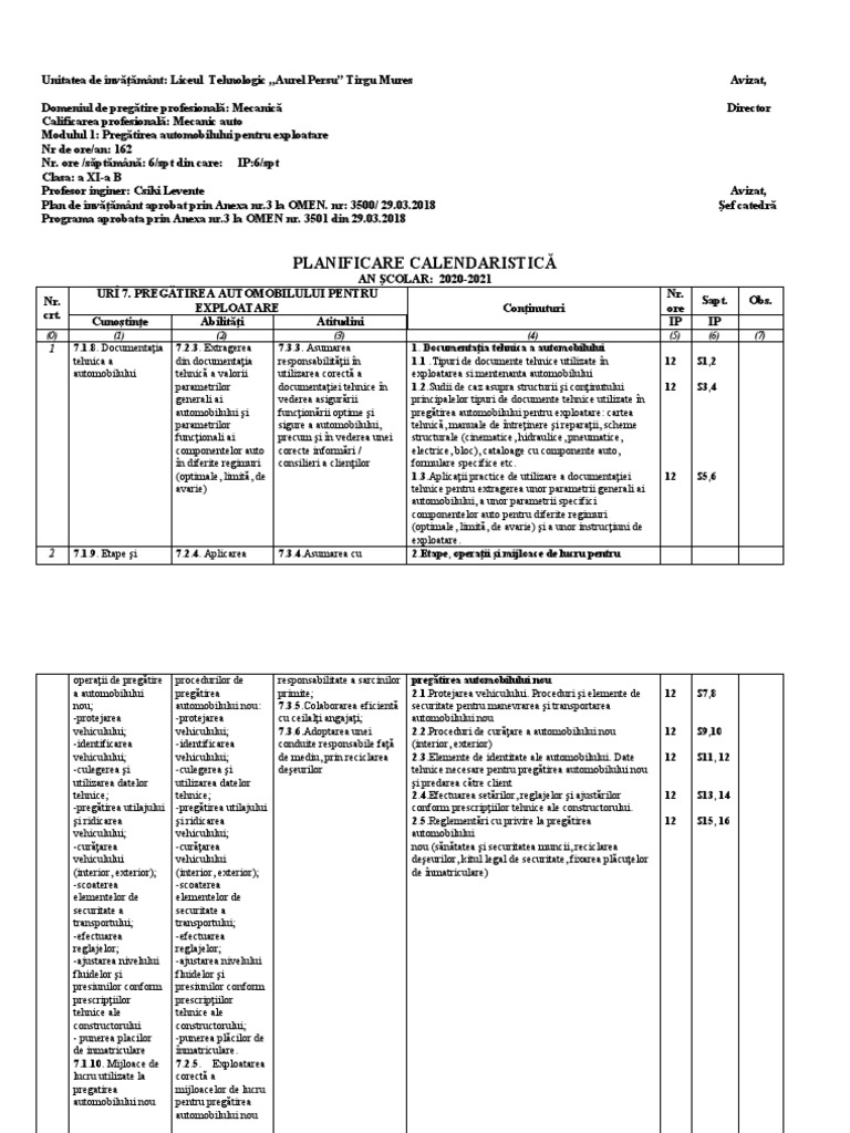 Planificare XI M1 PAE | PDF