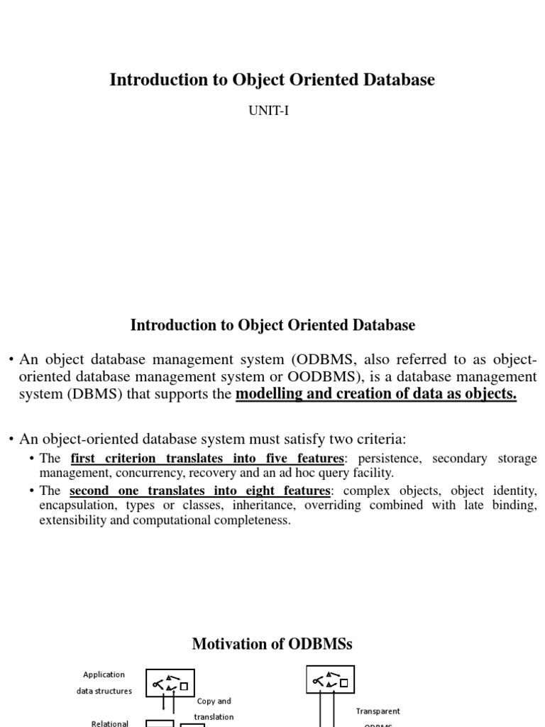 Introduction To Object Oriented Database: Unit-I | PDF | Databases ...