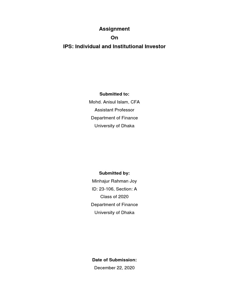 Assignment Of Ips Pdf Investing Asset Allocation