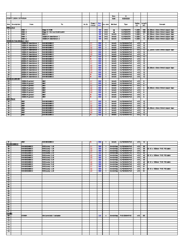 Cable List Format | PDF | Building Engineering | Electrical Equipment