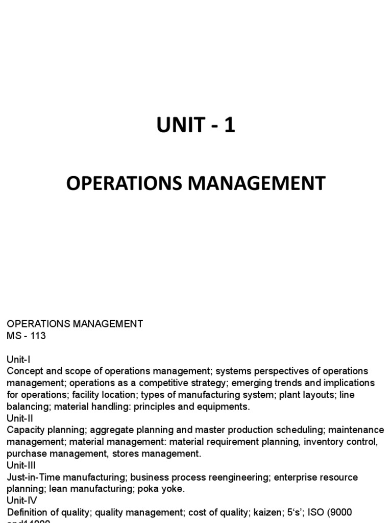 Unit - 1: Operations Management | PDF | Operations Management | System