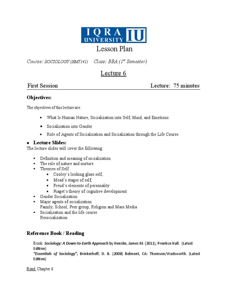 SOCIOLOGY Lesson on Socialization | PDF | Socialization | Lecture