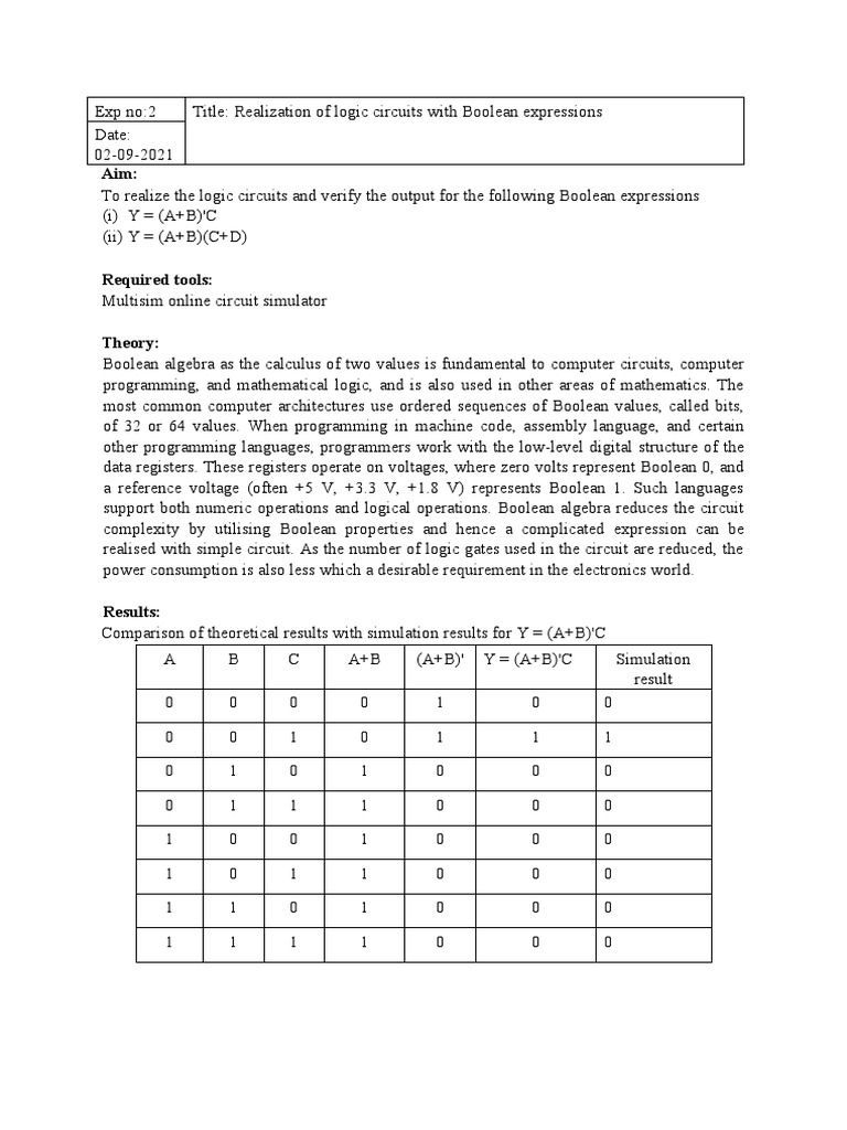 Basic Electronis Record 2 | PDF | Teaching Mathematics | Boolean Algebra
