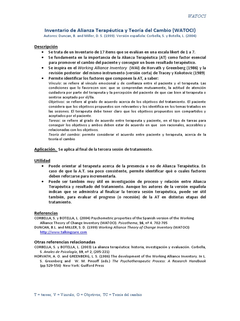 WATOCI Alianza Terapeutica-Teoria Cambio Duncan-Miller Corbella-Botella ...
