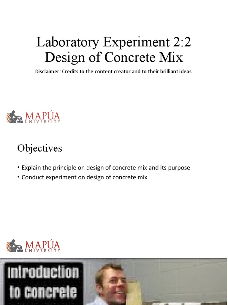 Laboratory Experiment 2:2 Design of Concrete Mix | PDF