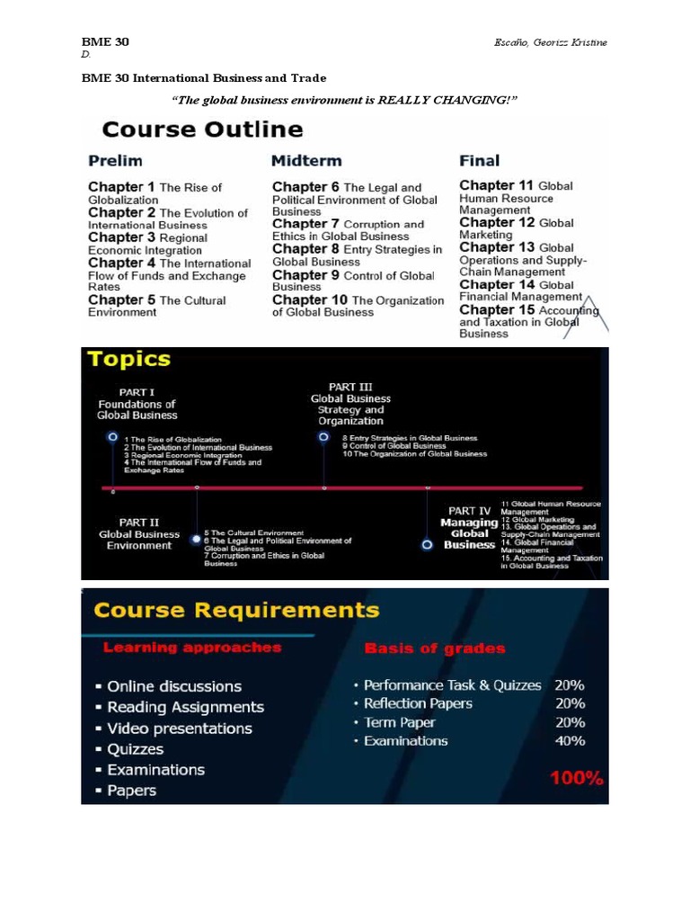 "The Global Business Environment Is REALLY CHANGING!": BME 30 BME 30 ...