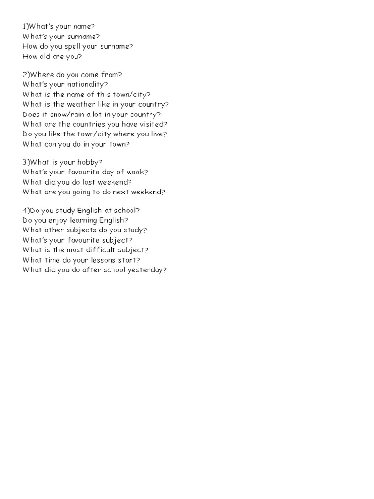 KET Speaking Part 1 Mel | PDF | Language Arts & Discipline | Foreign ...