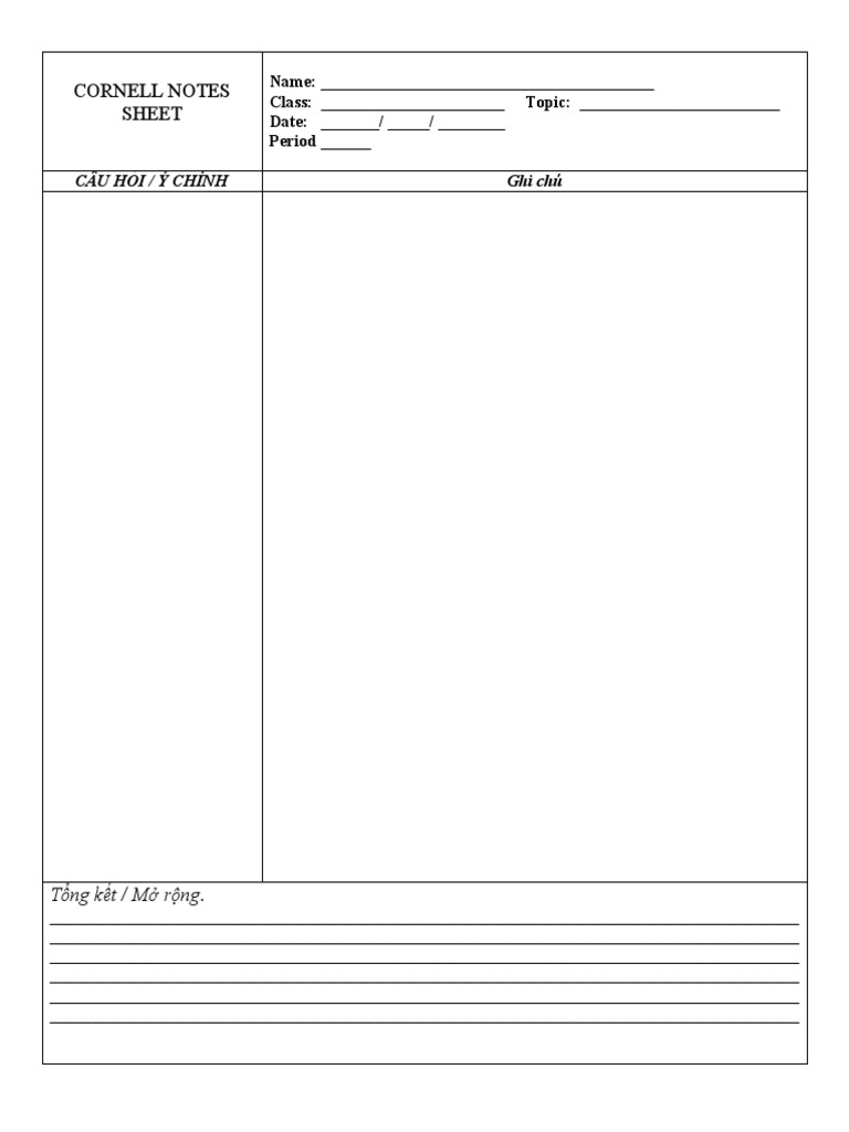 Cornell Notes Template 01 | PDF