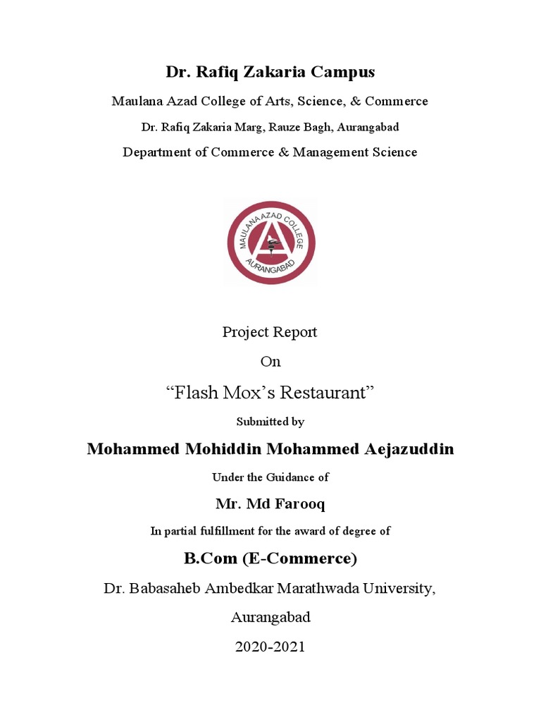 Dr. Rafiq Zakaria Campus: "Flash Mox's Restaurant" | PDF