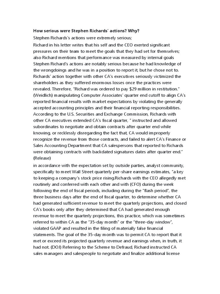 Analysis of Stephen Richards' Serious Actions and Accounting Fraud at ...