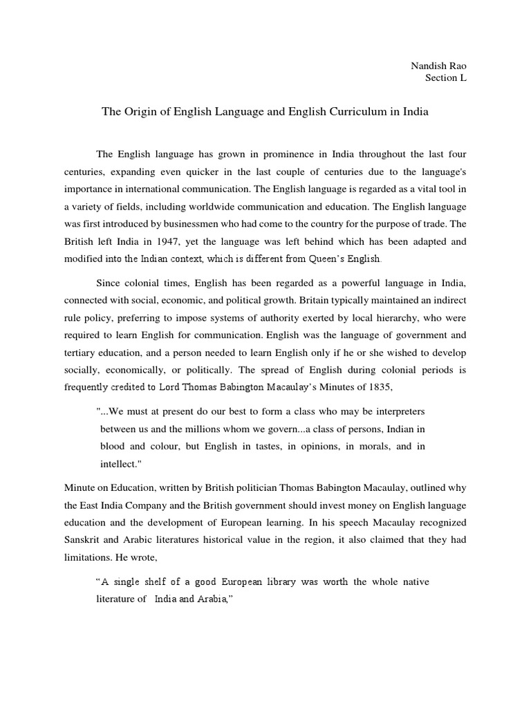 The Origin of English Language and English Curriculum in India | PDF ...