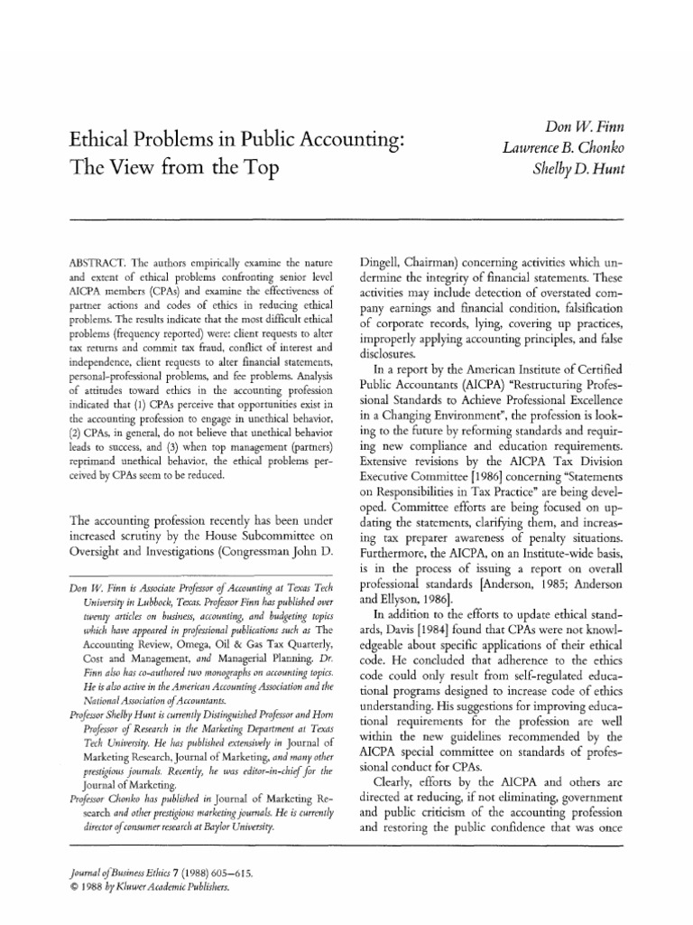 Ethical Problems in Public Accountant | PDF | Certified Public ...