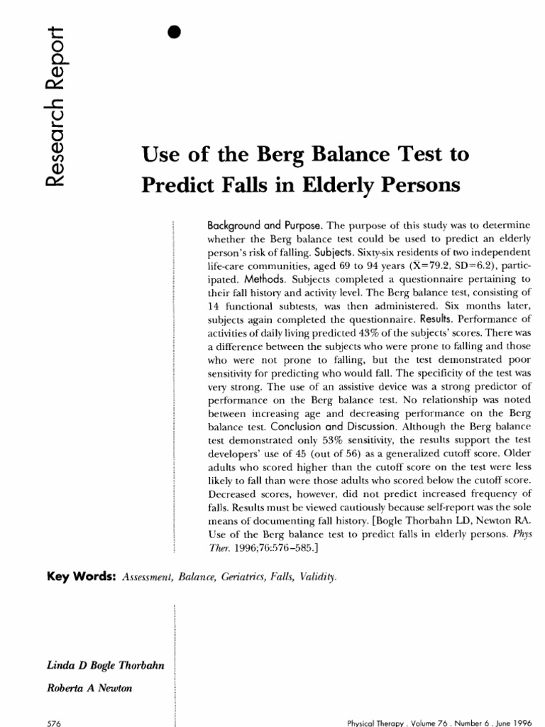 Berg Balance Test | Balance (Ability) | Sensitivity And Specificity