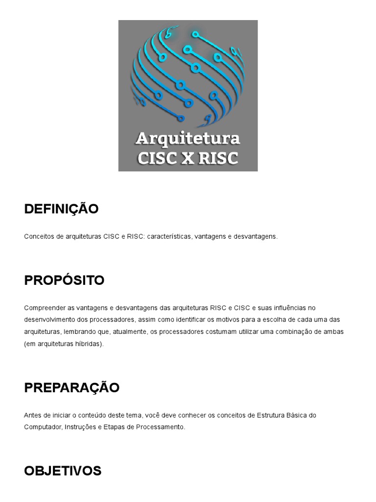 6 - Arquitetura CISC X RISC | PDF | Microprocessador | Arquitetura de ...