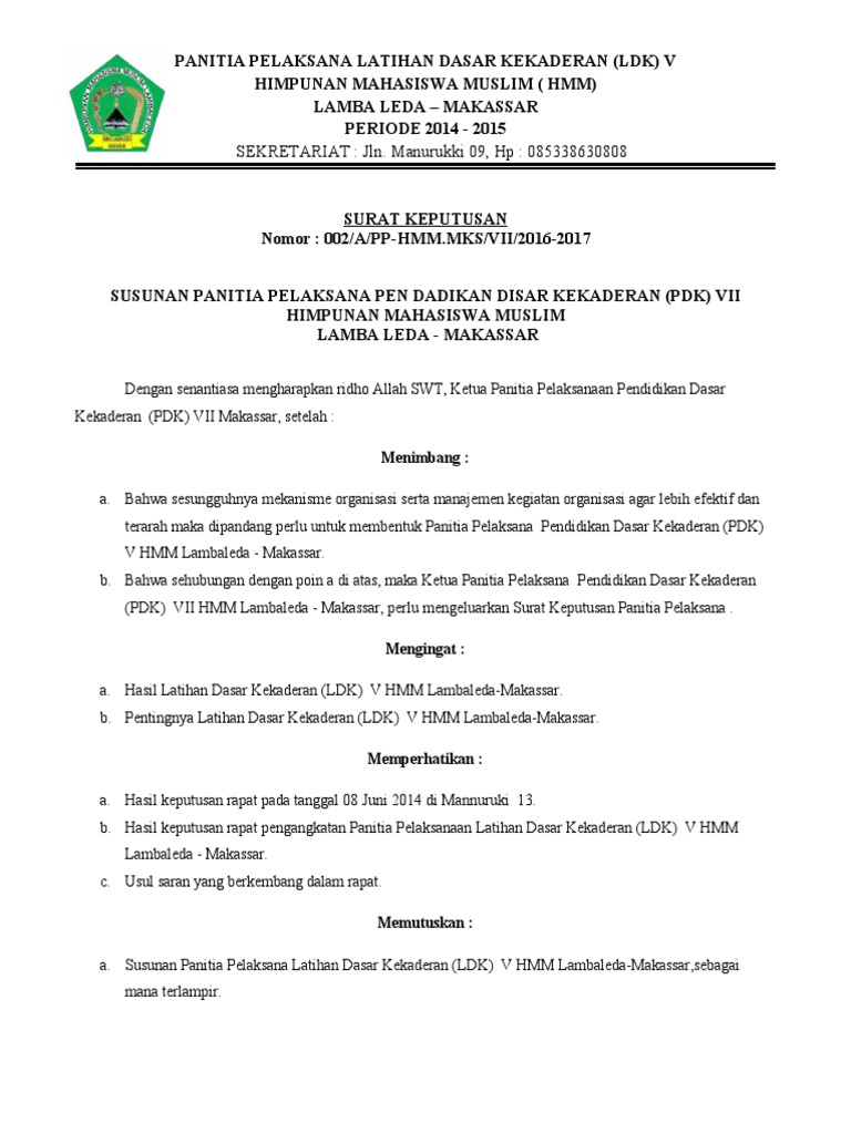 Susunan Panitia LDK V HMM Makassar | PDF