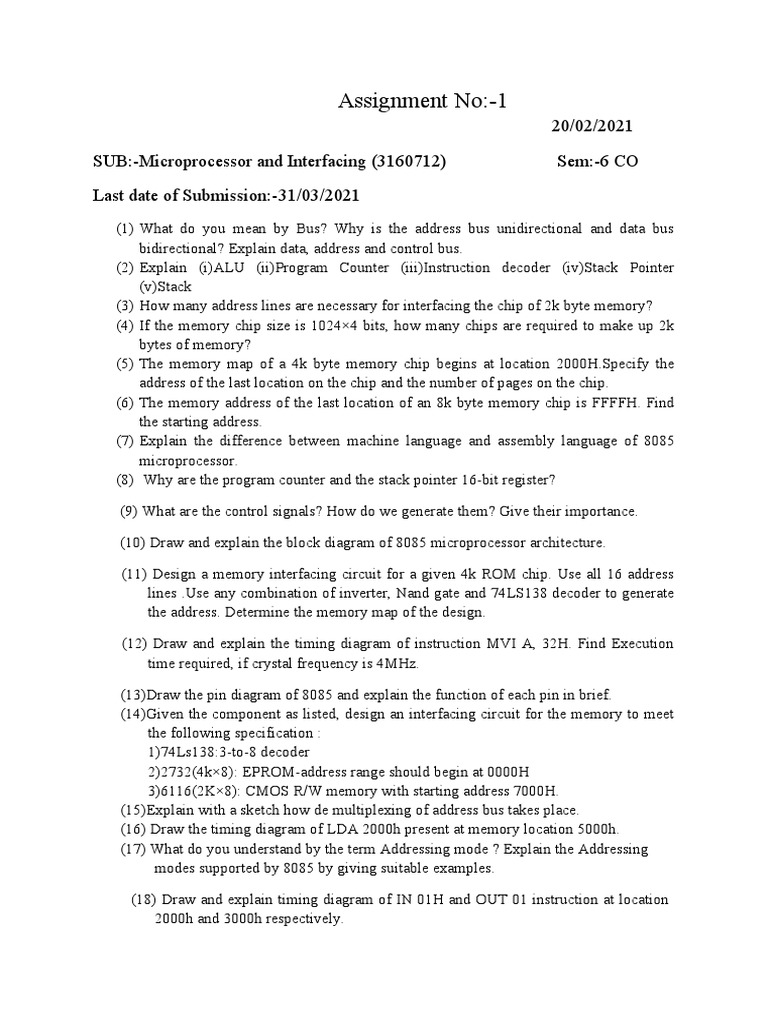 8085 Assignment | PDF | Microprocessor | Central Processing Unit