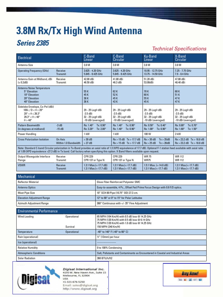 3.8M High Wind Antenna Specs | PDF | Decibel | Antenna (Radio)