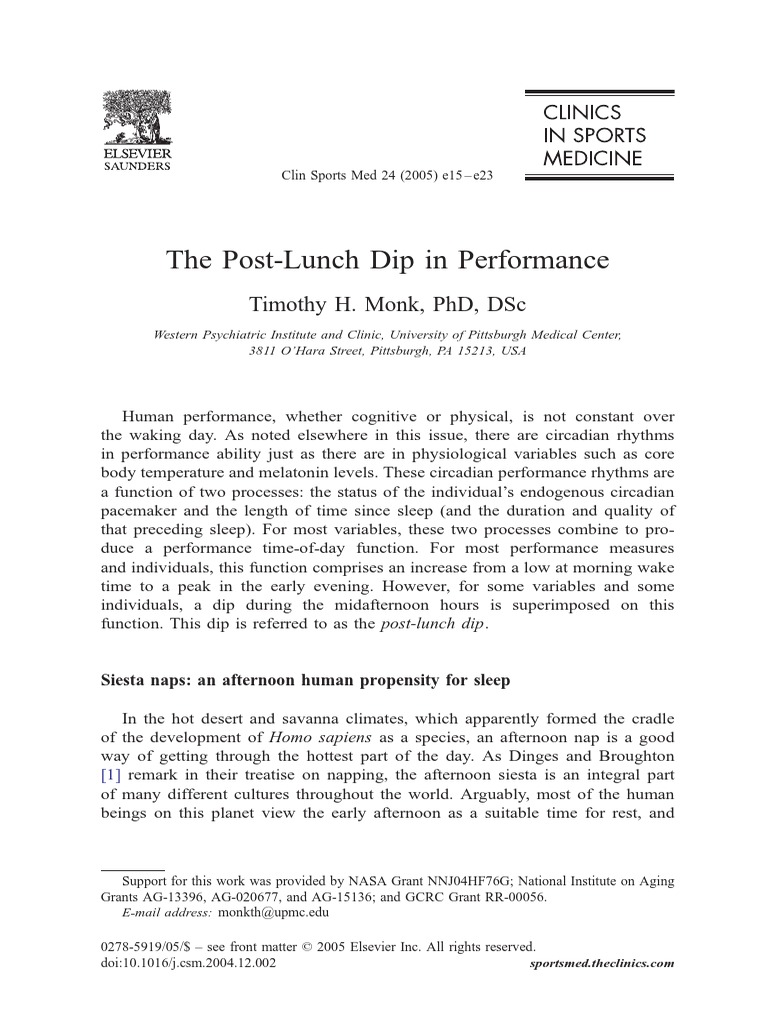 The Post-Lunch Dip in Performance | PDF | Sleep | Circadian Rhythm