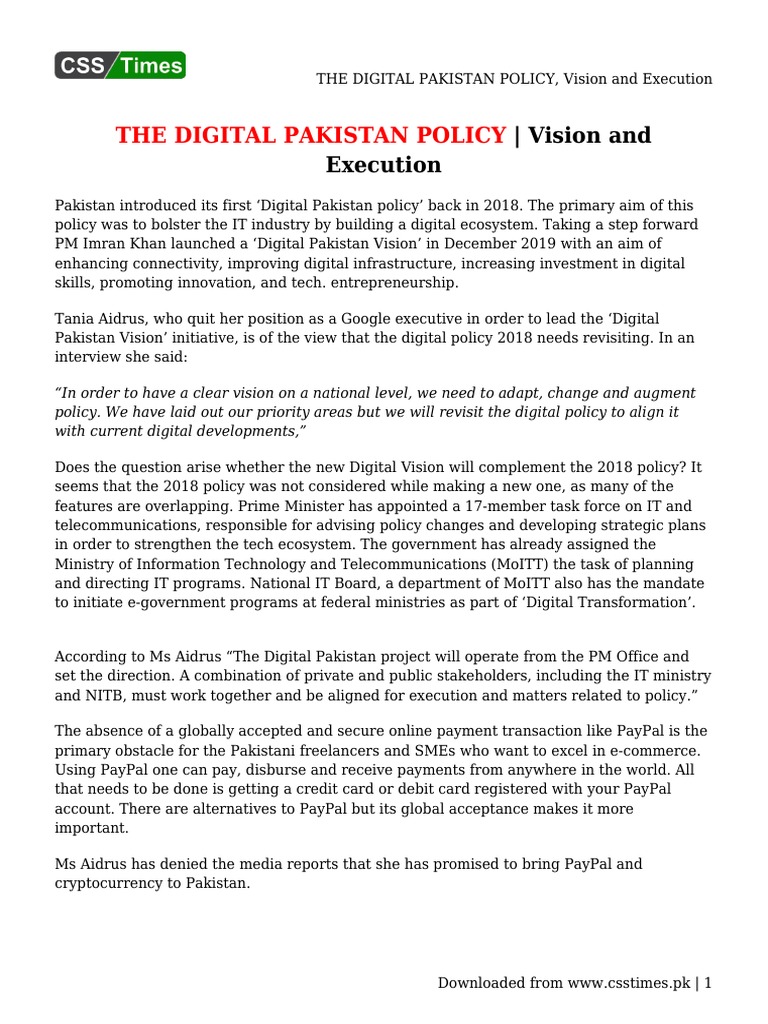 Digital Pakistan Policy Overview | PDF | Pay Pal | Payments