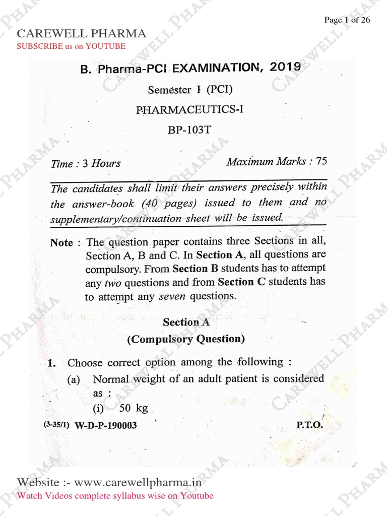 B Pharmacy 1st Sem Previous Yr Question Paper (Hptu) | PDF | Chemistry ...