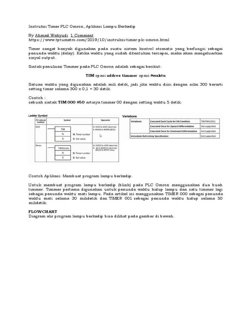 Instruksi Timer PLC Omron, Aplikasi Lampu Berkedip | PDF