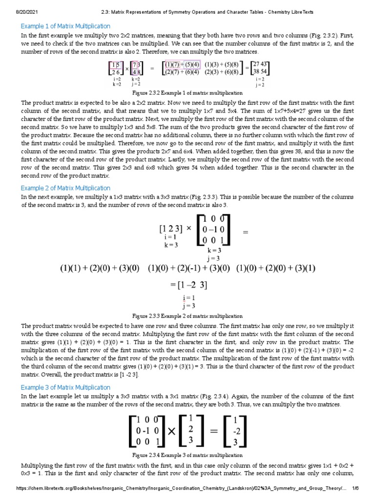 2.3 - Matrix Representations of Symmetry Operations and Character ...