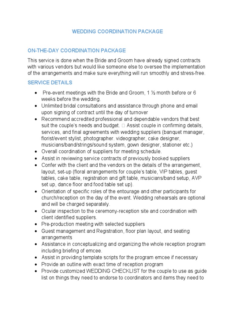 Wedding Coordination Package | PDF | Wedding | Bride