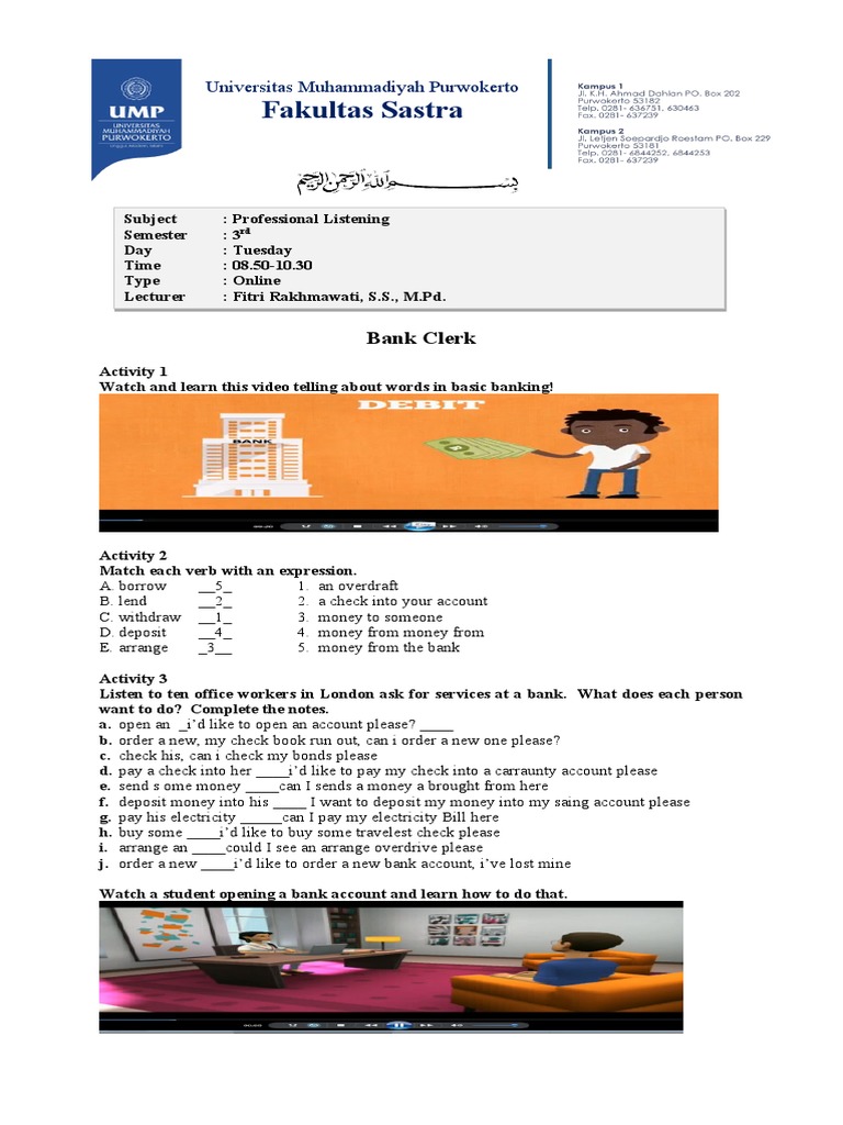 Banking Services Listening Lesson Plan | PDF | Transaction Account | Banks