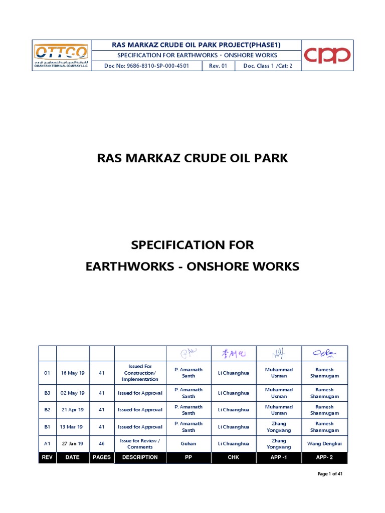 RAS Markaz Crude Oil Park Earthworks Spec. | PDF | Geotechnical ...