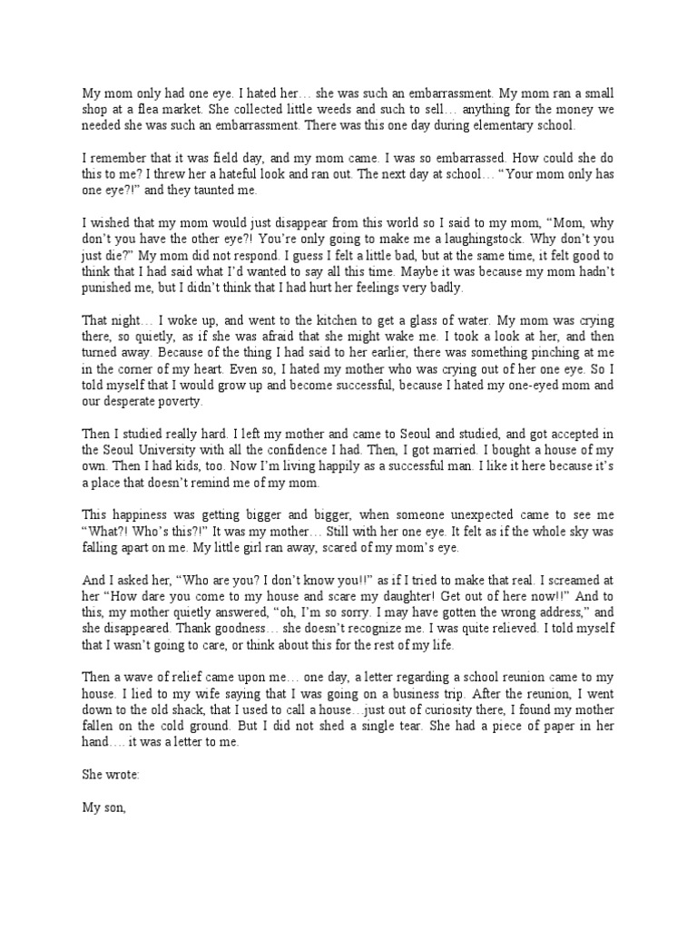 My Mom Only Had One Eye | PDF