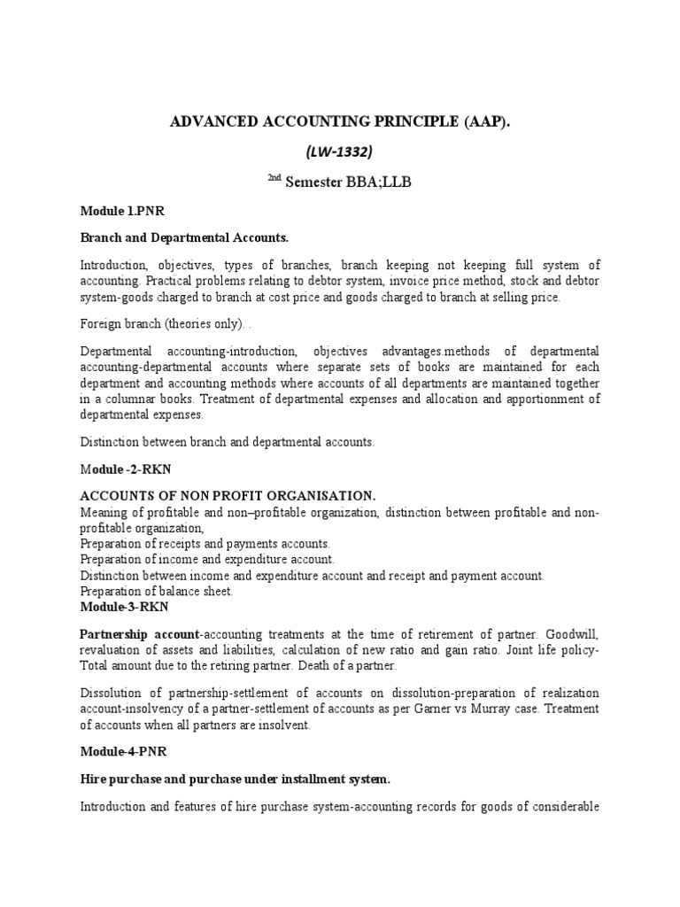 Advanced Accounting Principle (Aap) .: Semester BBA LLB | PDF | Expense ...