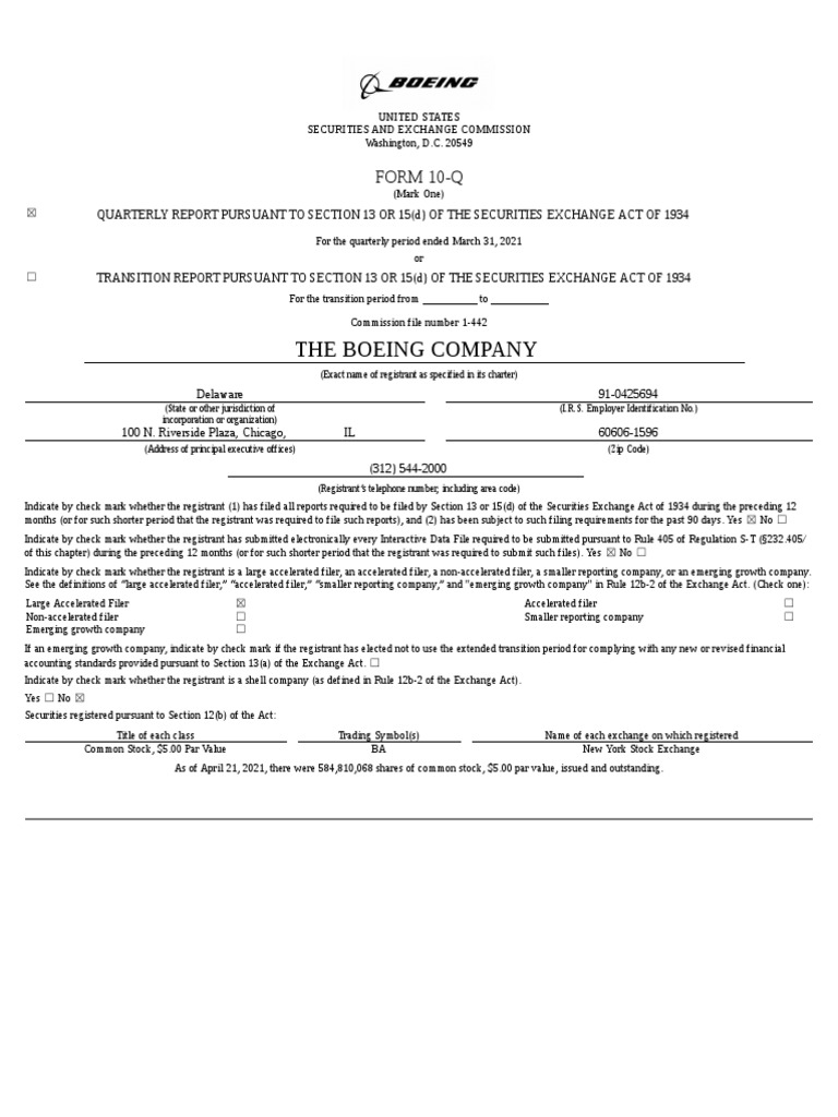 The Boeing Company Form 10-Q Filing for the First Quarter of 2021 ...