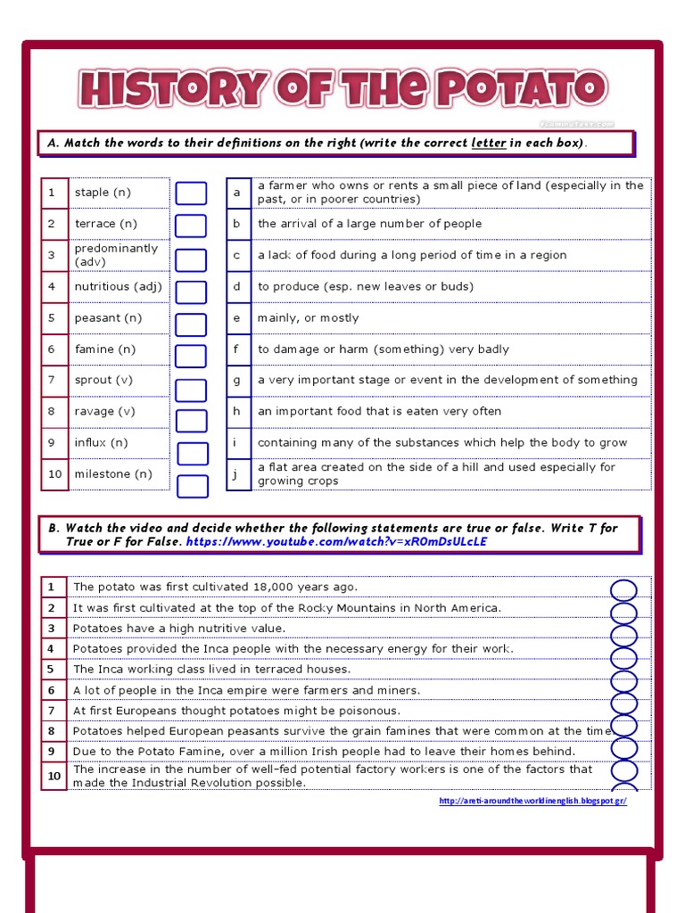 History of The Potato Video Movie Activities 87172 | PDF | Potato ...