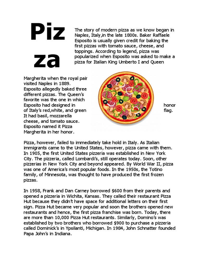 The History of Pizza Reading Comprehension Exercises Tests 115565 | PDF ...