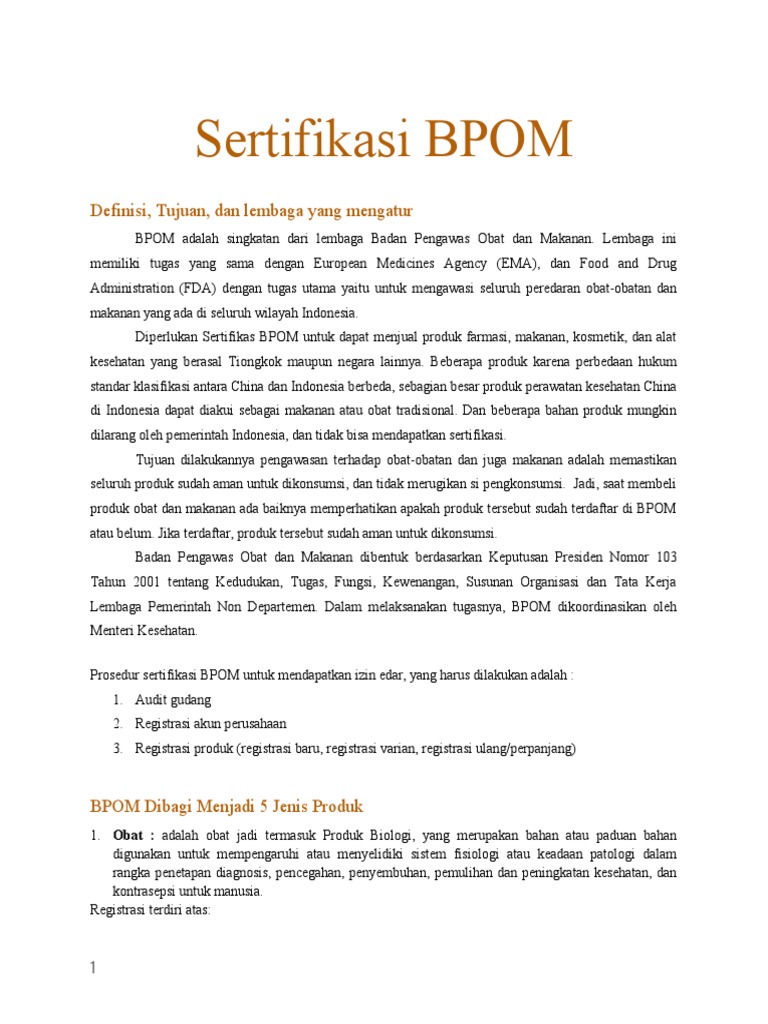Revisi Sertifikasi BPOM | PDF