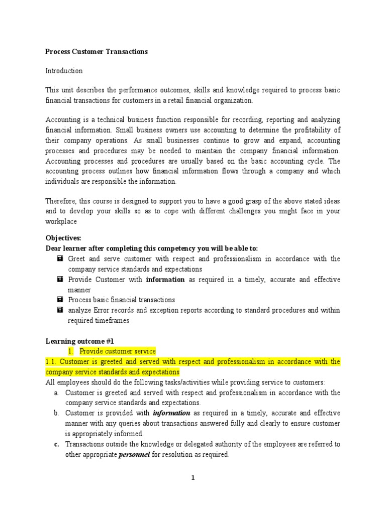 Process Customer Transaction | PDF | Debits And Credits | Financial ...